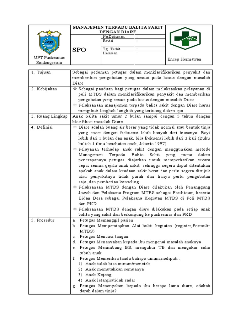 SOP MTBS Dengan Diare | PDF | Pengembangan Diri | Sains & Matematika