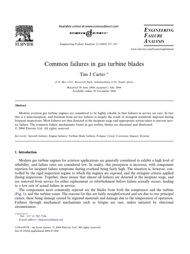 Carter Common Failures in Gas Turbine Blades | PDF | Creep (Deformation ...