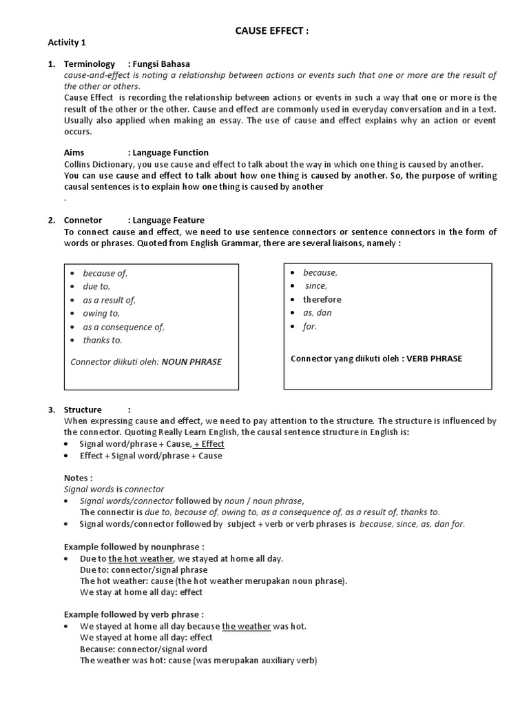 Understanding Cause and Effect Language Structures | PDF | Verb | Phrase