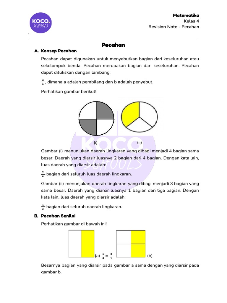Matematika Kelas 4 - Pecahan | PDF