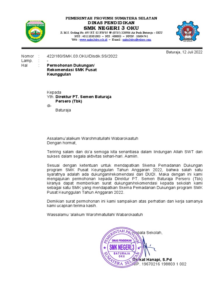 Surat Permohonan Dukungan | PDF