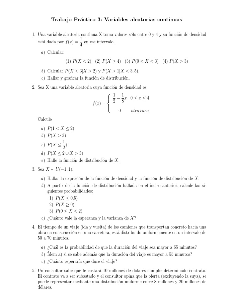 Trabajo Práctico 3 Variables Aleatorias Continuas - Estadistica | Descargar gratis PDF ...