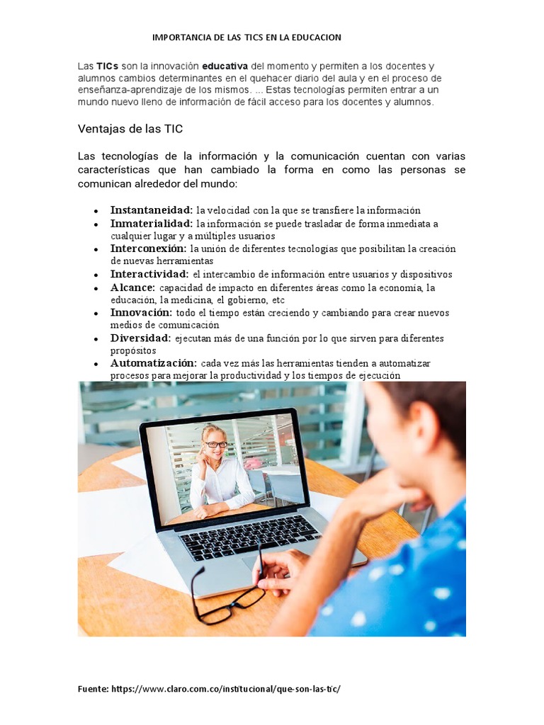 Importancia De Las Tics En La Educacion Pdf