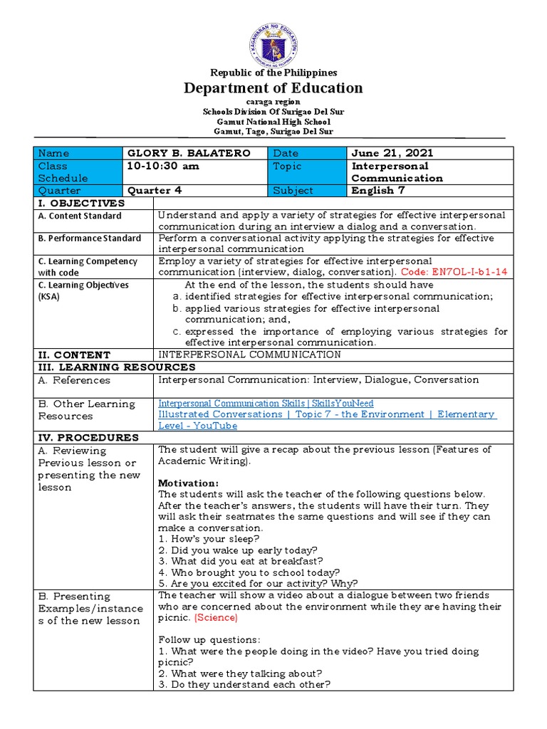 COT Demo Last Quarter 3-4 | PDF | Communication | Nonverbal Communication