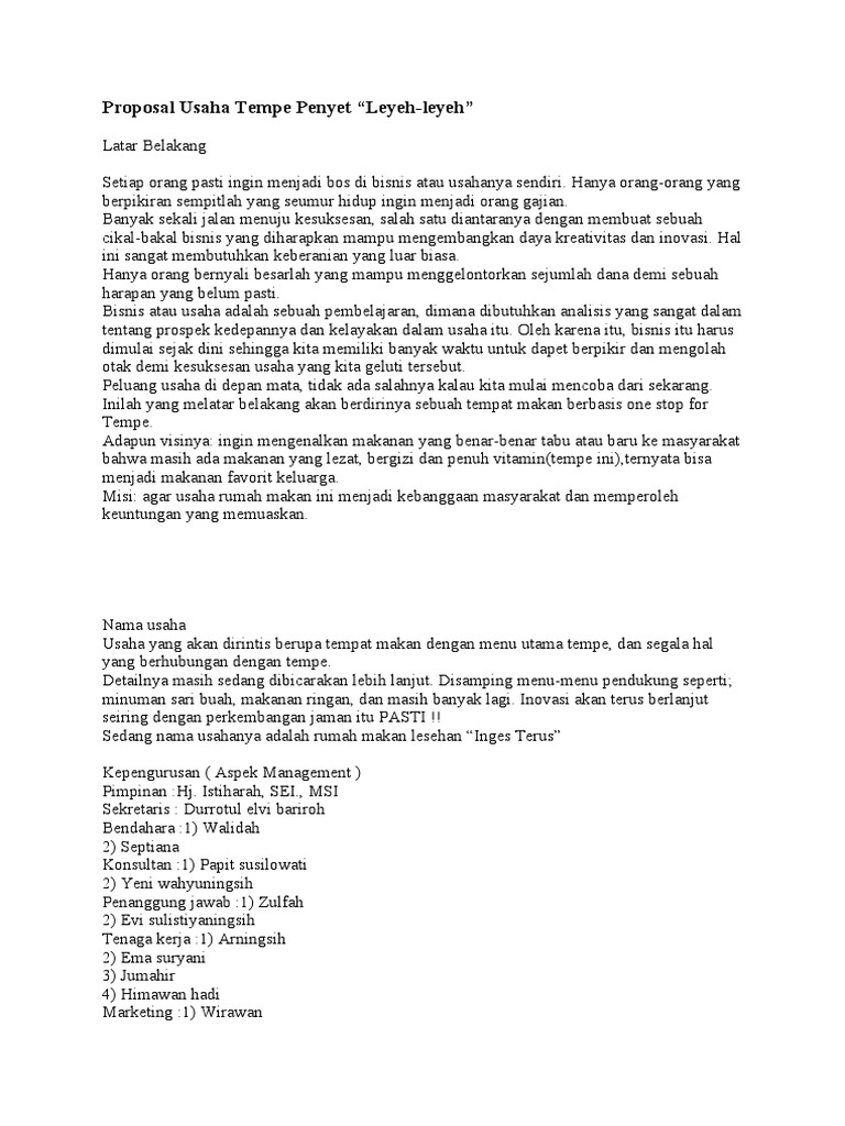 Proposal Usaha Tempe | PDF