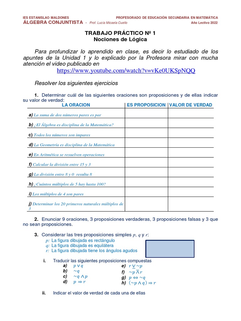 Trabajo Practico 1 | PDF | Números | Proposición