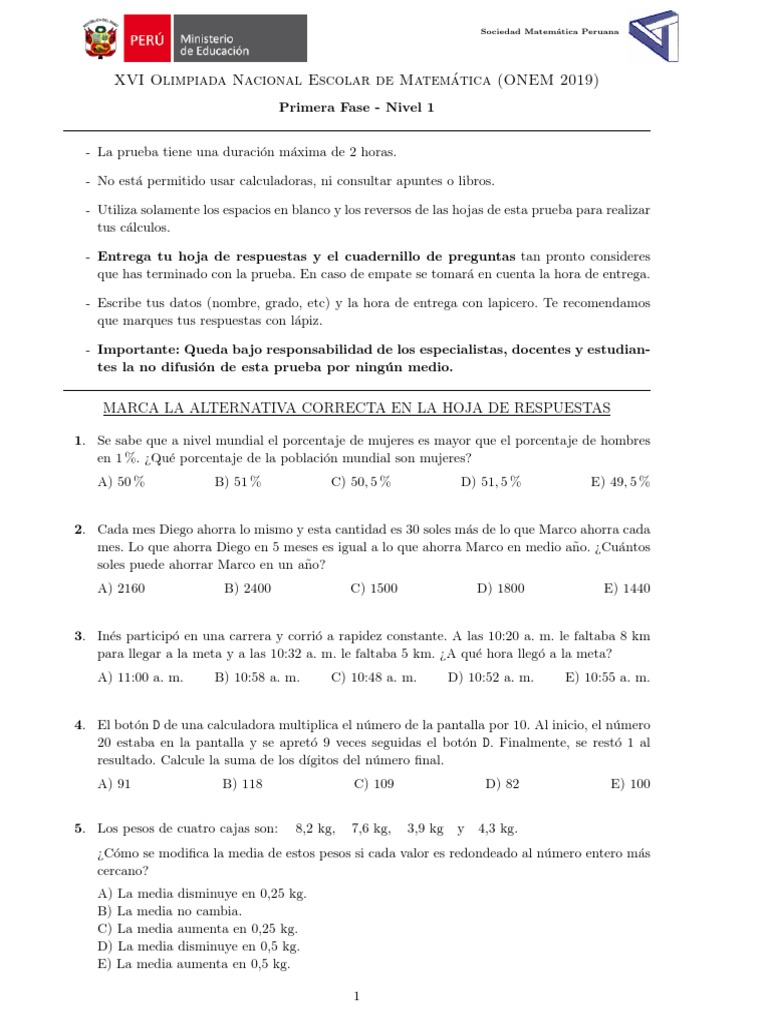 Examen ONEM Nivel 1 2025 PDF | PDF | Métodos y materiales de enseñanza