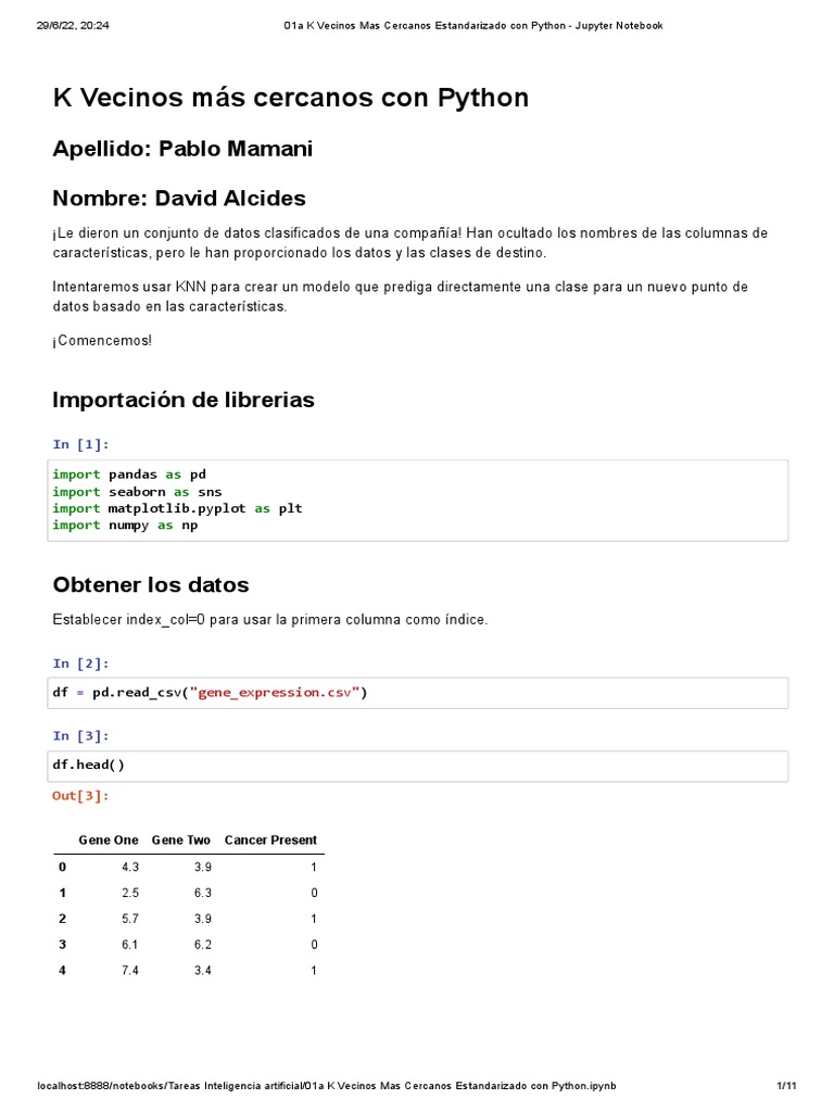 01a K Vecinos Mas Cercanos Estandarizado Con Python - Jupyter Notebook ...