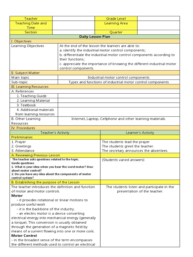 Lesson Plan | PDF | Relay | Electric Motor