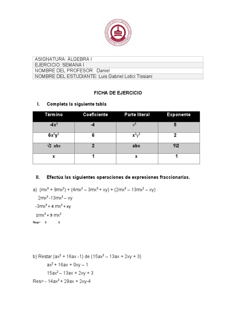 Semana I - Ficha I - Algebra I | PDF Semana I - Ficha I - Algebra I | PDF