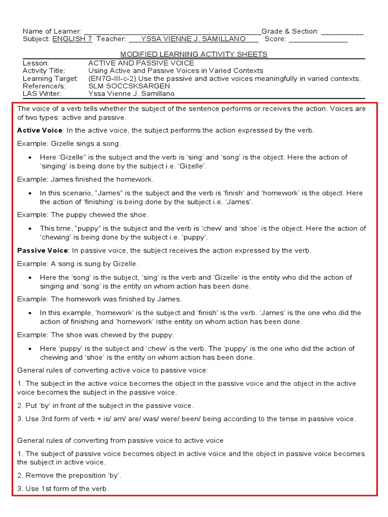 Active Voice: in The Active Voice, The Subject Performs The Action ...