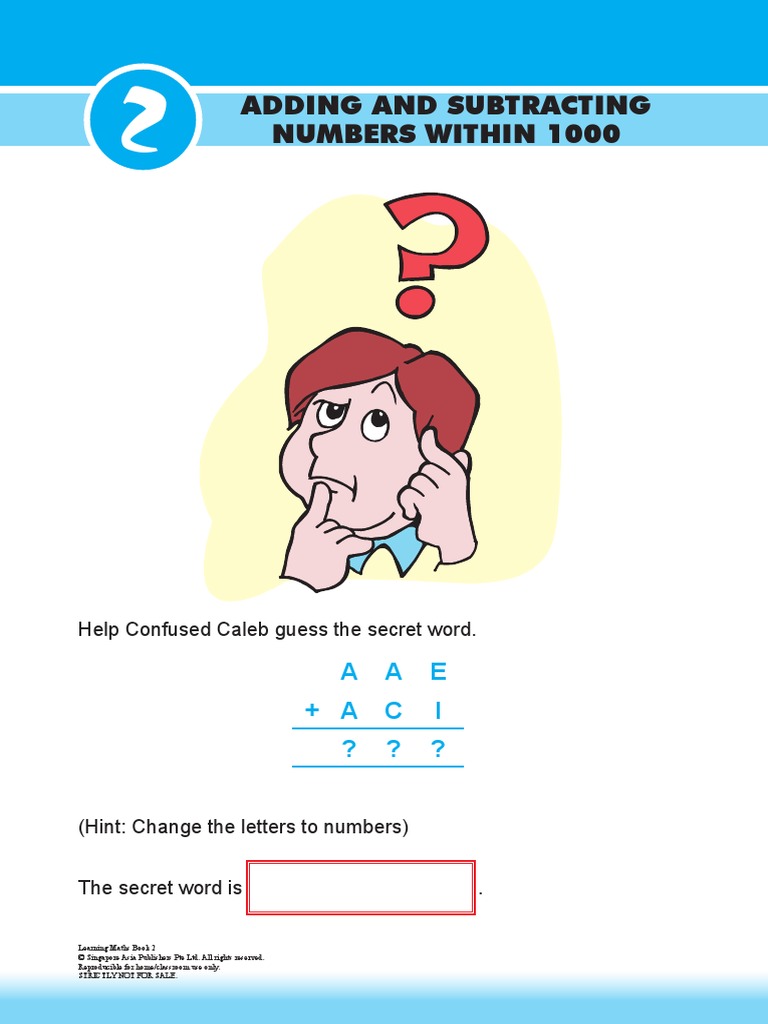 Adding and Subtracting Numbers Within 1000: A A E + A C I ? ? ? | PDF