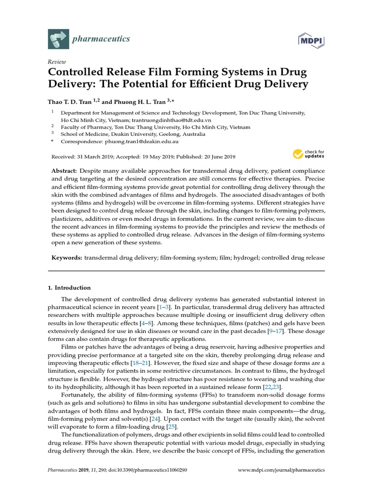 Controlled Release Film Forming Systems in Drug Delivery - The ...