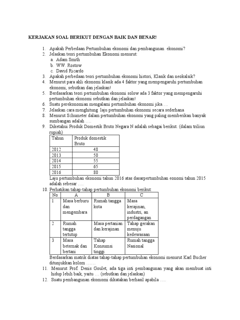 Soal PERTUMBUHAN DAN PEMBANGUNAN EKONOMI | PDF | Bisnis | Pengelolaan Keuangan & Uang