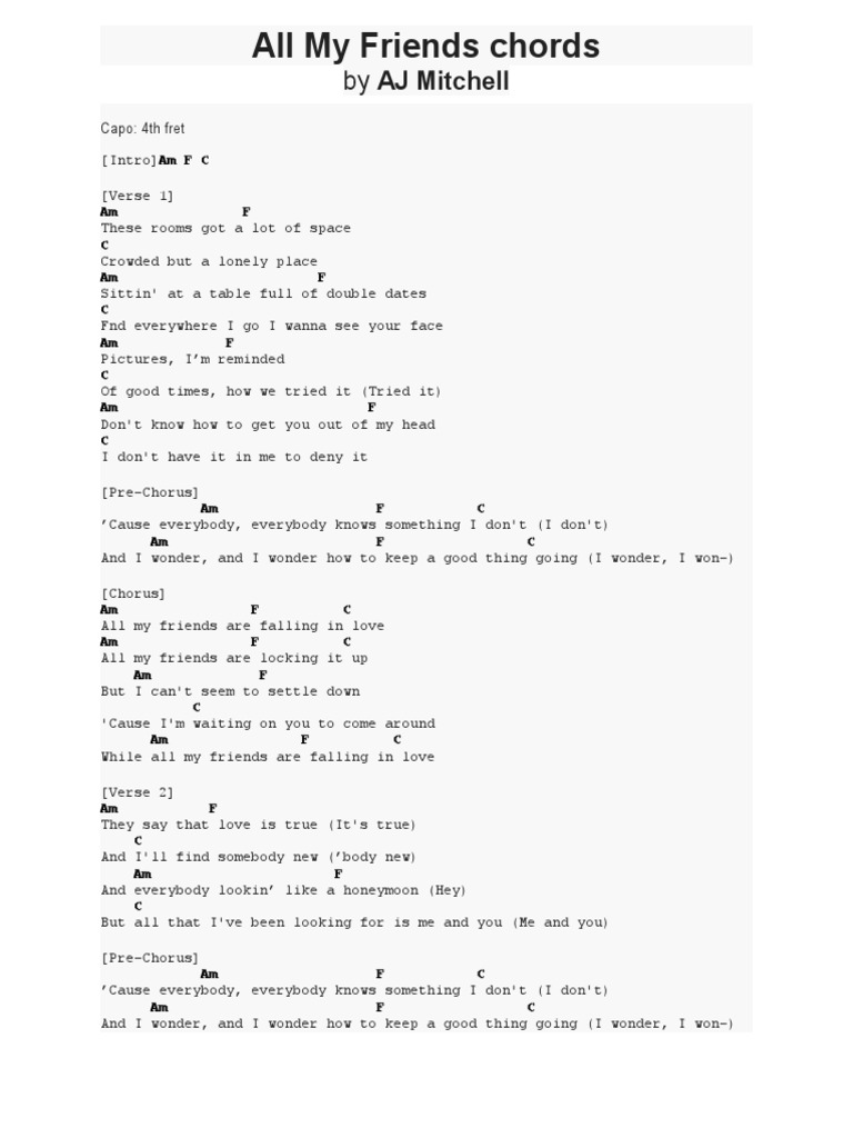 All My Friends Chords by AJ Mitchell | PDF | Song Structure | Songs