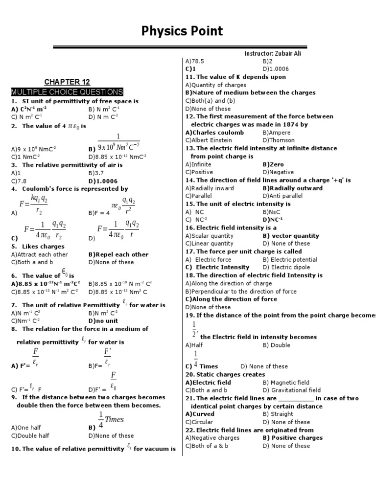 F.SC - II Physics Q-Bank CH # 12 | PDF | Electric Field | Capacitor