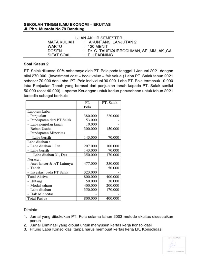 Validasi SOAL UAS AKLAN 2 (2022) | PDF | Pengelolaan Keuangan & Uang