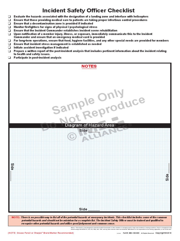 Sample Only Do Not Reproduce: Incident Safety Officer Checklist | PDF ...