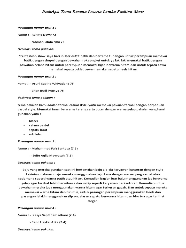 Tema Busana Lomba Fashion Show | PDF | Gaya Hidup