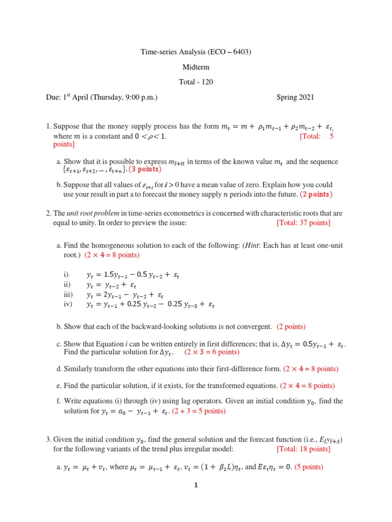 Midterm Question - Time Series Analysis - Updated | PDF | Errors And Residuals | Statistical ...