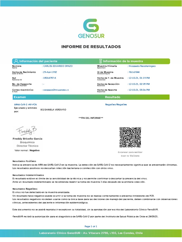 Informe SARS-CoV-2 Negativo rRT-PCR | PDF | Causas de la muerte ...