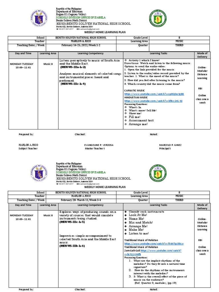 weekly plan 3rd GRADE 8 | PDF | Rubric (Academic)