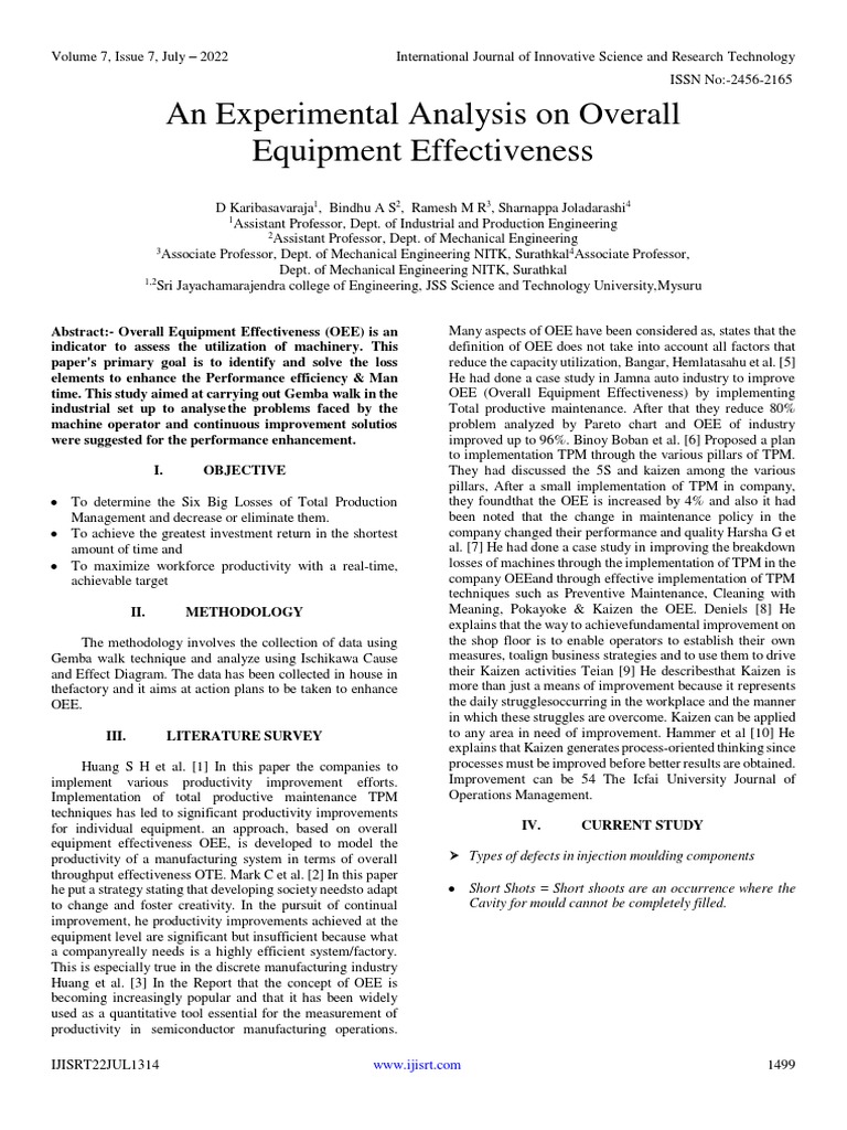 An Experimental Analysis On Overall Equipment Effectiveness | PDF | Production And Manufacturing ...