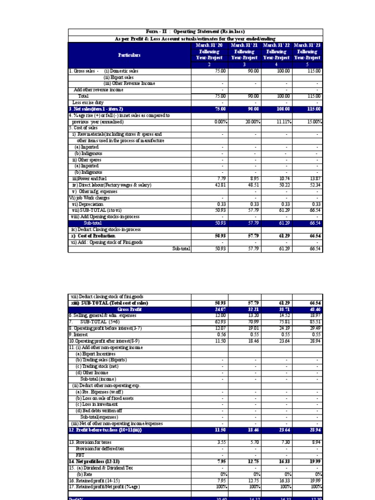 Projected Profit and Loss Statements and Balance Sheets for Fiscal Years 2020-2023 | PDF ...