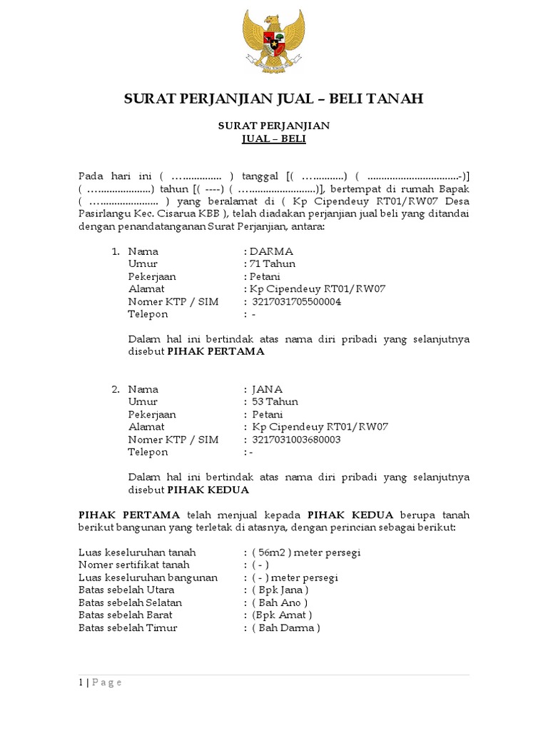 Surat Jual Beli Tanah | PDF