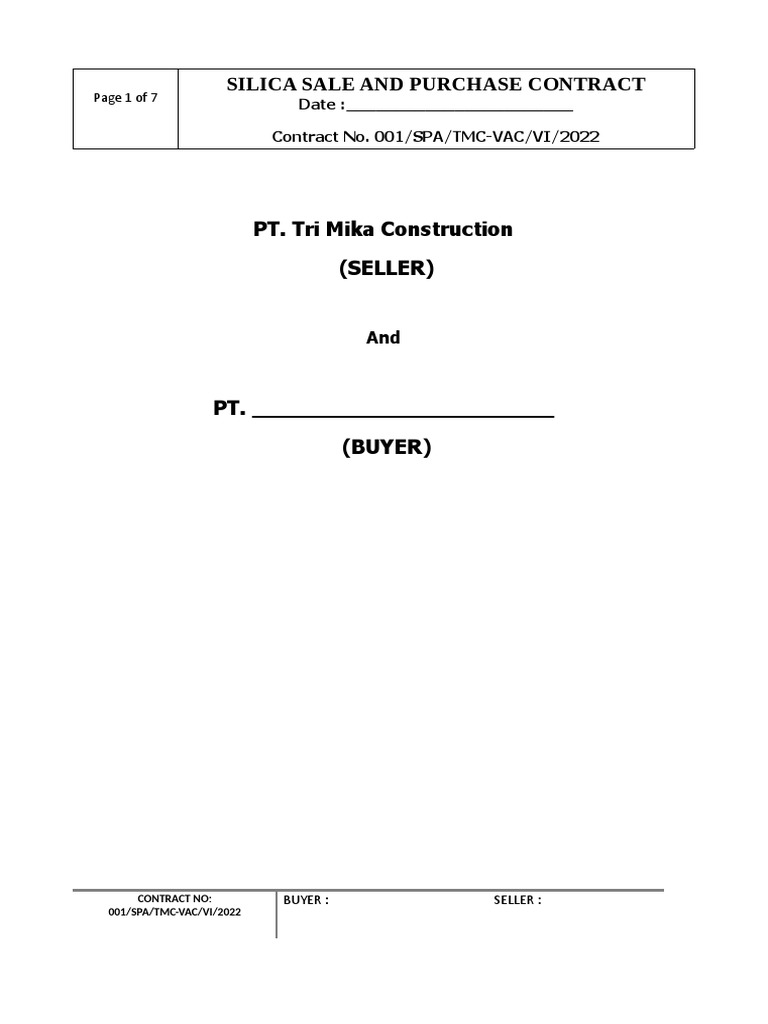 Silica Sale and Purchase Contract: Date: - Contract No. 001/SPA/TMC-VAC/VI/2022 | PDF | Prices ...
