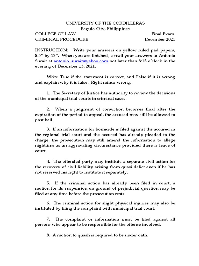 Criminal Procedure Final Exam 2021 | PDF | Criminal Procedure In South ...