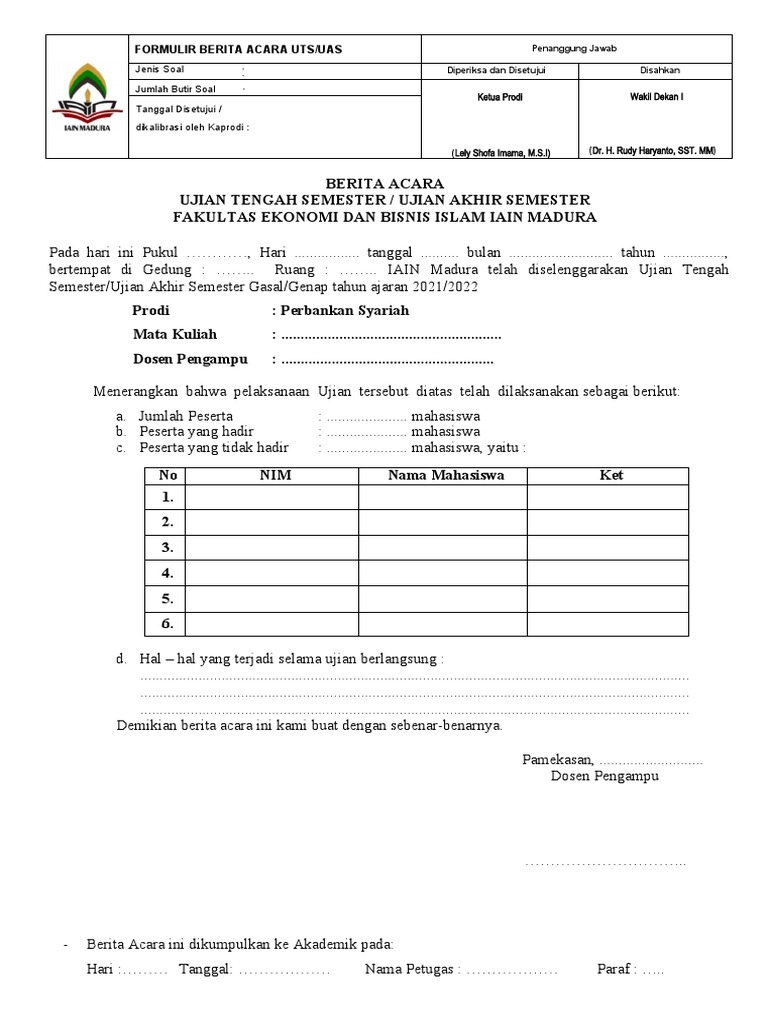 Berita Acara UTS UAS | PDF