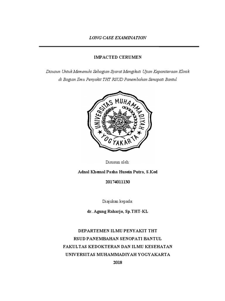 Long Case Tht Impacted Serumen Pdf