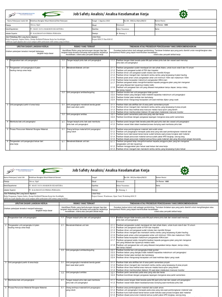 JSA Mobilisasi Alat | PDF | Teknologi & Rekayasa
