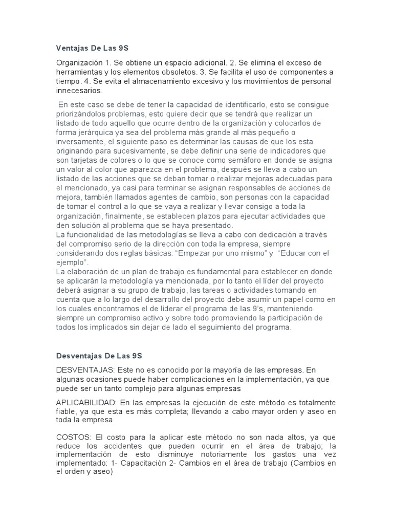 Ventajas y Desventajas de Las 9S | PDF | Grupo de trabajo