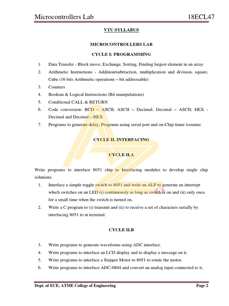 Microcontrollers Lab: Programming & Interfacing | PDF | Subtraction ...