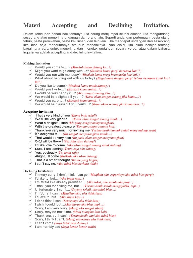 Materi Accepting and Declining Invitation | PDF