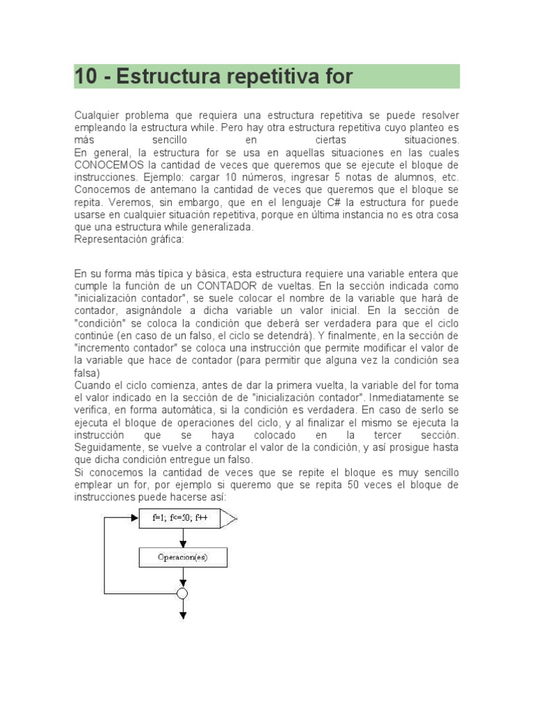 10 - Estructura Repetitiva For | PDF | Lenguaje de programación | Desarrollo de software