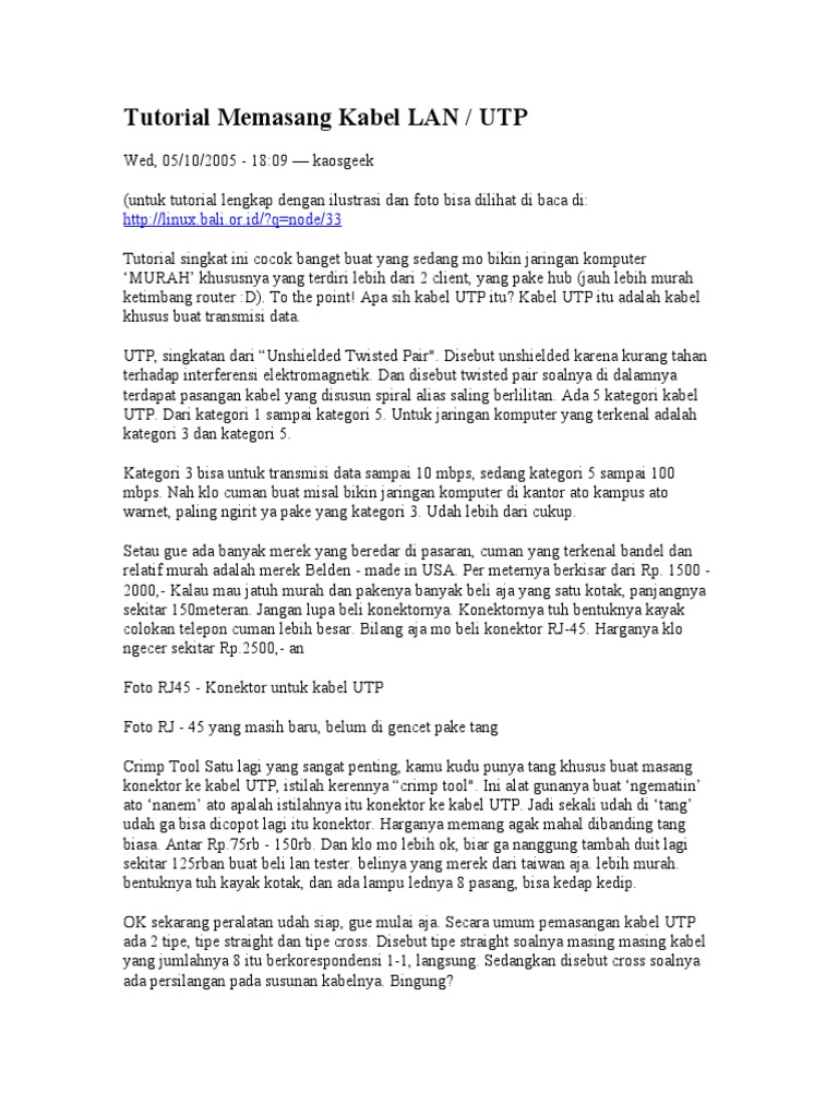 Utorial Memasang Kabel LAN | PDF