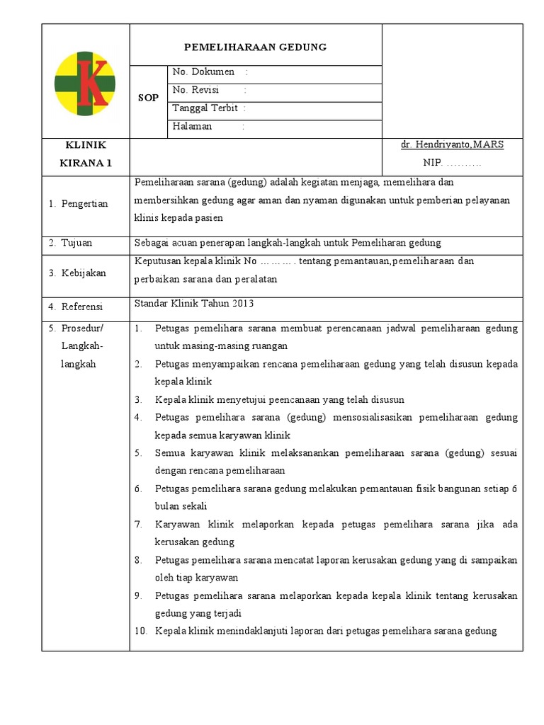 Sop Pemeliharaan Gedung | PDF
