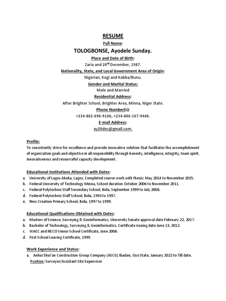 Resume Ayodele | PDF | Surveying | Nigeria