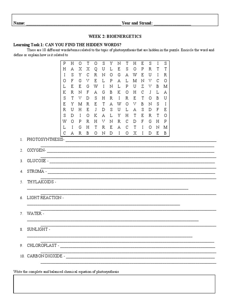 Eals Worksheet Week 2 | PDF | Photosynthesis | Chloroplast
