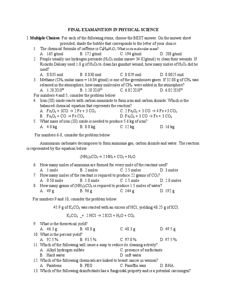 Physical Science Final Exam Review | PDF | Physical Sciences | Astronomy