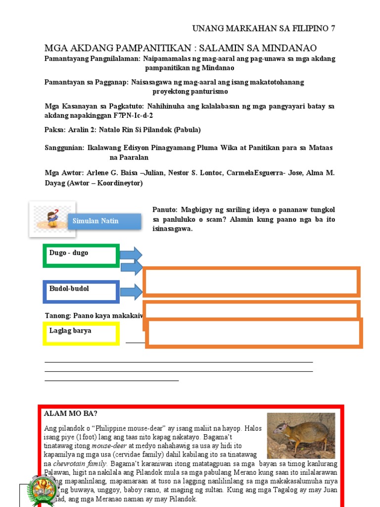 Aralin 2 Natalo Rin Si Pilandok Pabula | PDF