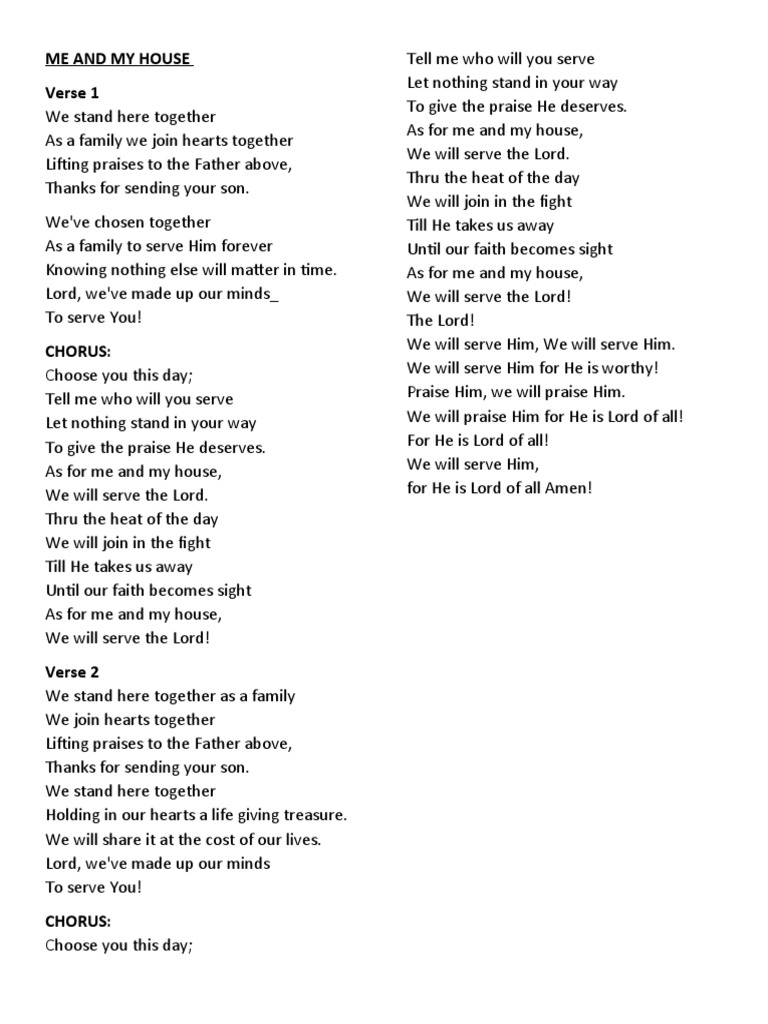 ME AND MY HOUSE Lyrics | PDF | Religious Belief And Doctrine