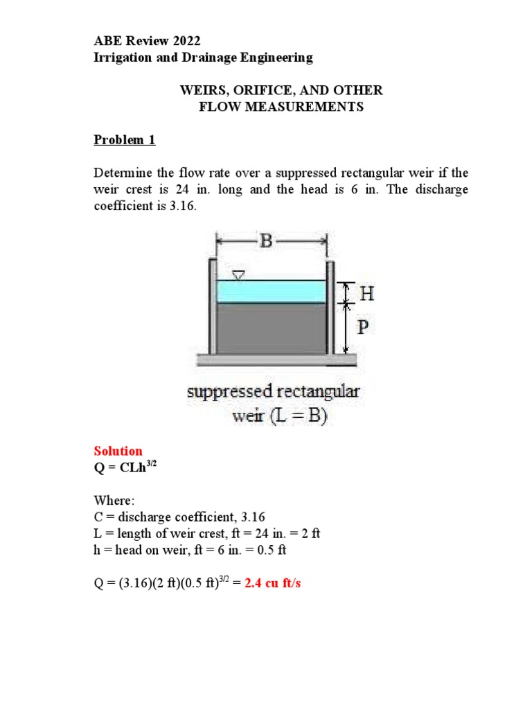 ABE Review 2022 Irrigation and Drainage Engineering Weirs, Orifice, and Other Flow Measurements ...