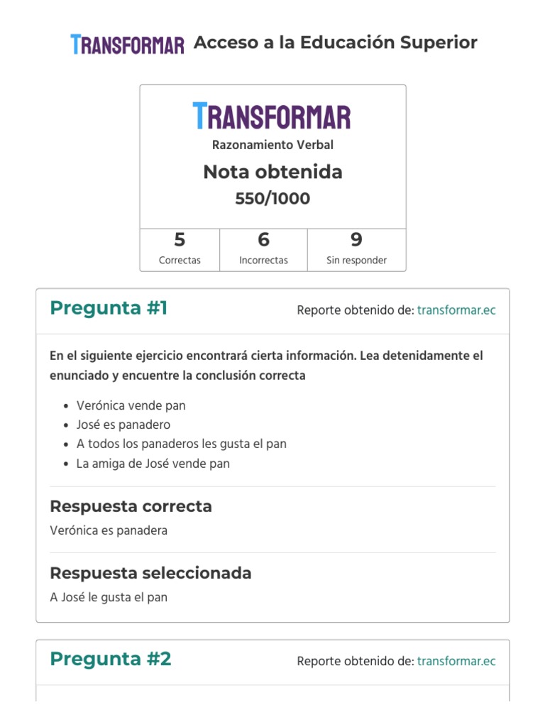 Simulador de Razonamiento Verbal Transformar 2022 | PDF