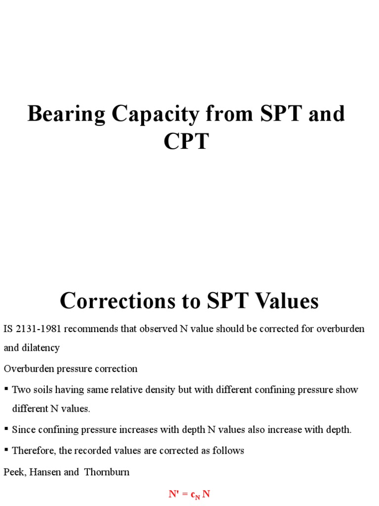 SPT and CPT: Bearing Capacity Corrections | PDF | Soil | Continuum ...