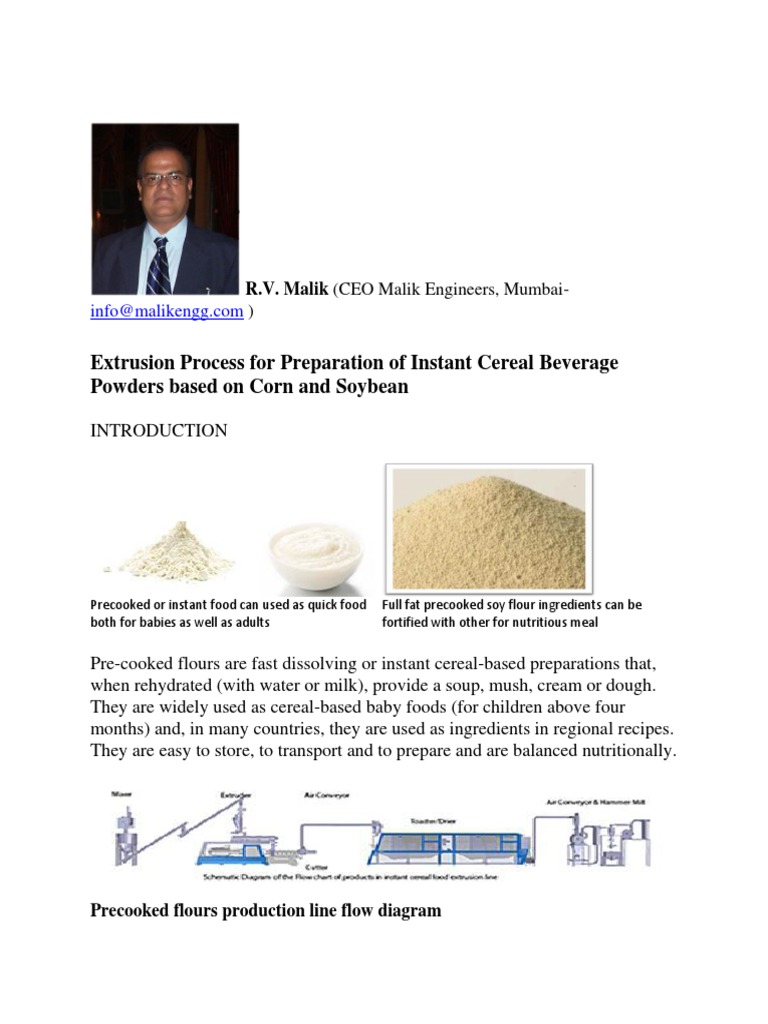 Cereal Extrusion for Instant Beverages | PDF | Extrusion | Soybean