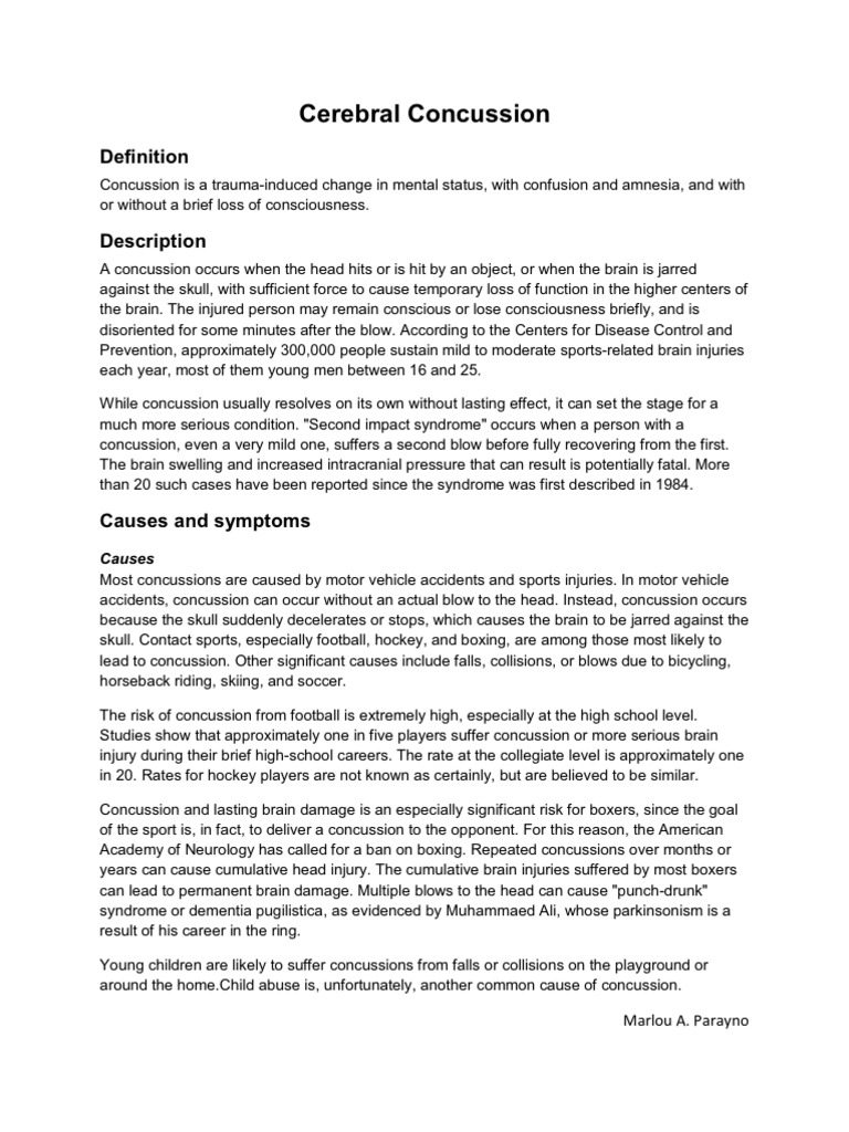 Cerebral Concussion | PDF | Concussion | Traumatic Brain Injury